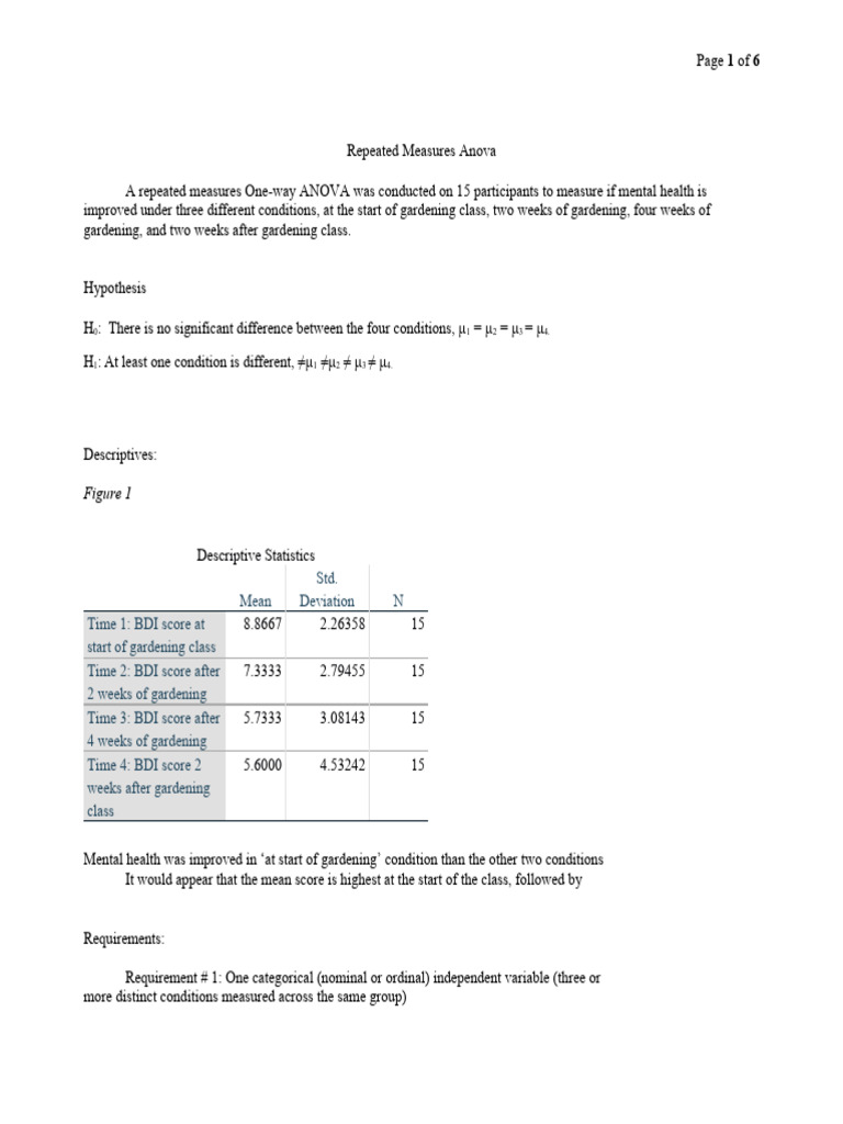 Mental Health Improvement via Gardening ANOVA | PDF | Analysis Of ...