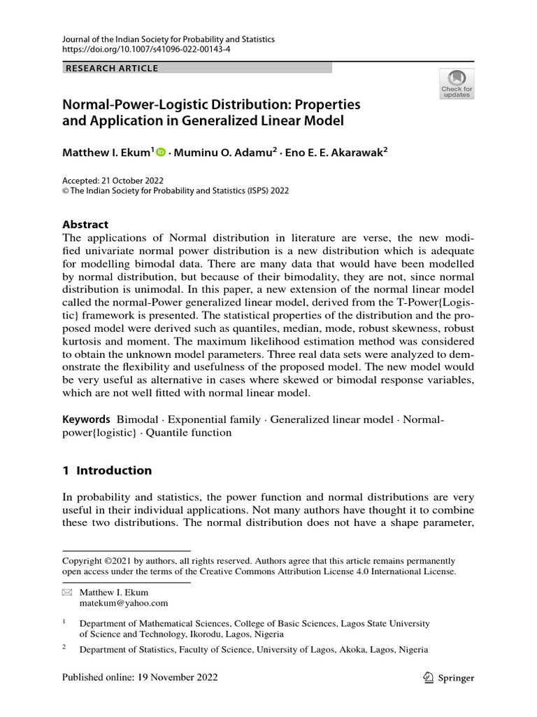 Normal-Power-Logistic_Distribution_Properties_and_ | PDF | Normal Distribution | Linear Regression