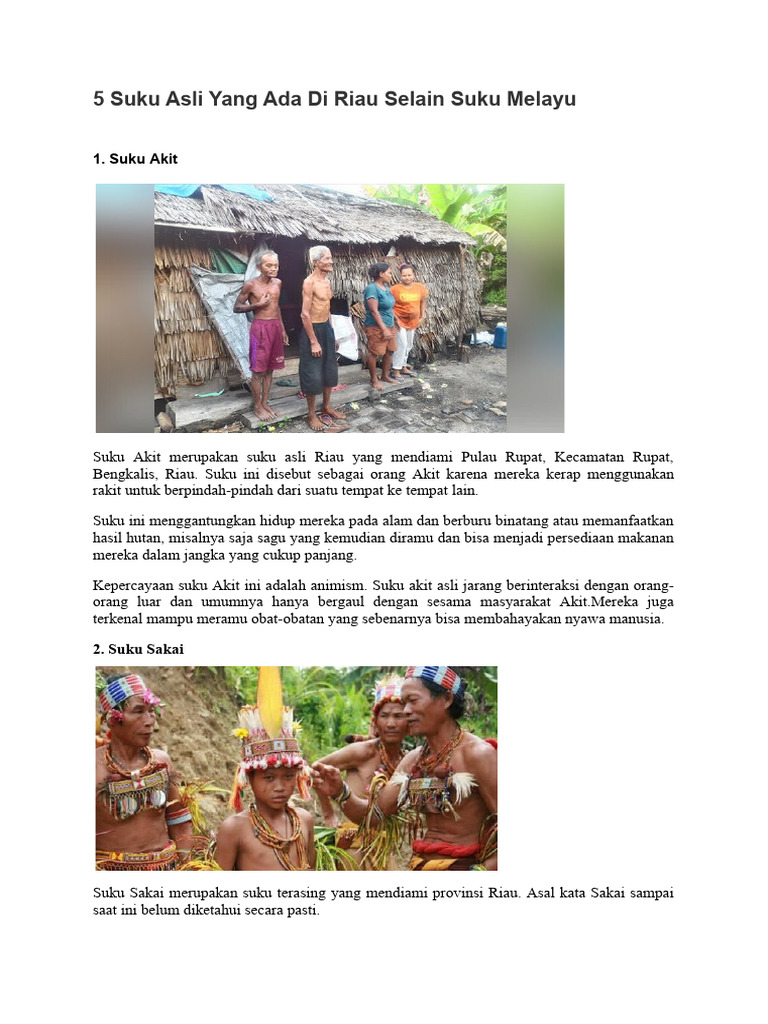 5 Suku Asli Yang Ada Di Riau Selain Suku Melayu | PDF