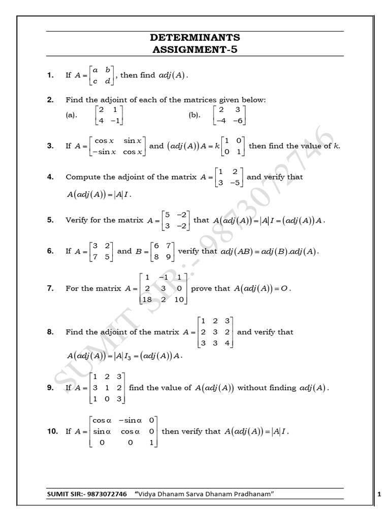Determinants - A4.5 - Adjoint & Inverse | PDF | Matrix Theory ...