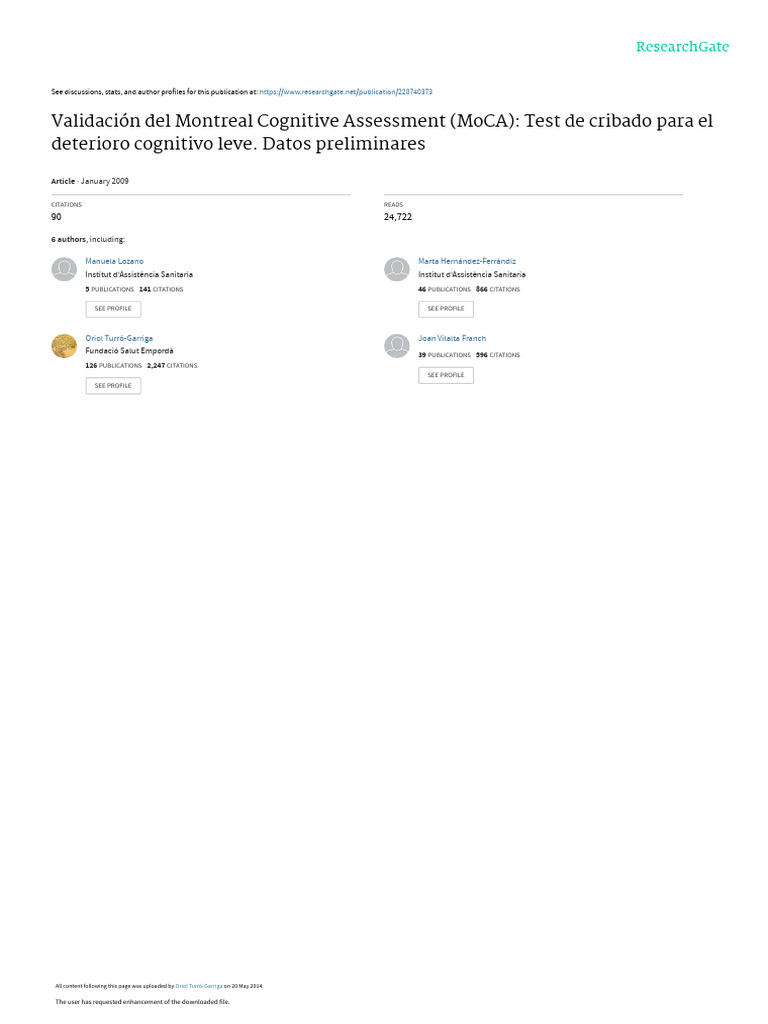 Validacion Del Montreal Cognitive Assessment MoCA | PDF ...