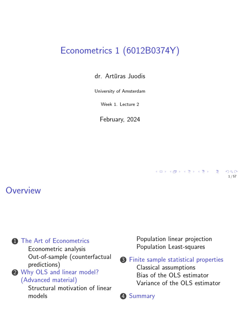 Week1_Lecture2 | PDF | Ordinary Least Squares | Econometrics