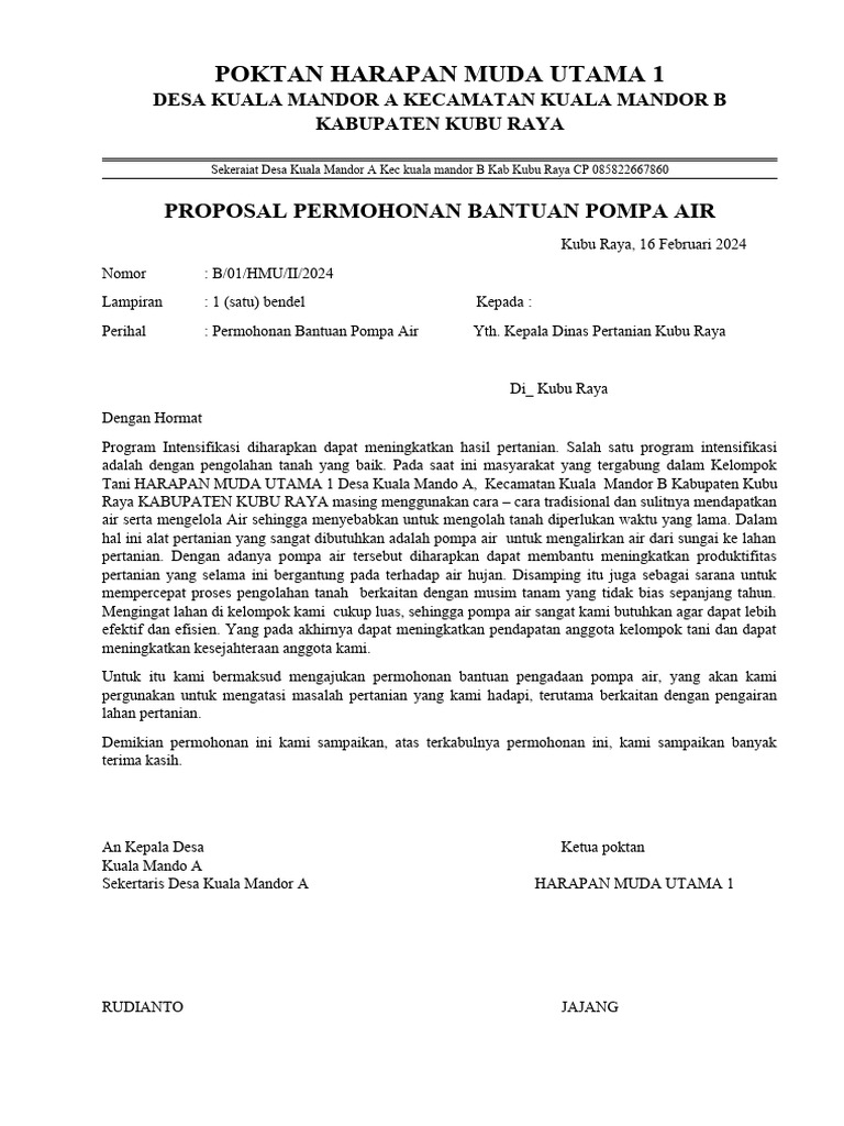 Proposal Pompa Air 2024 Harapan Muda Utama 1 | PDF