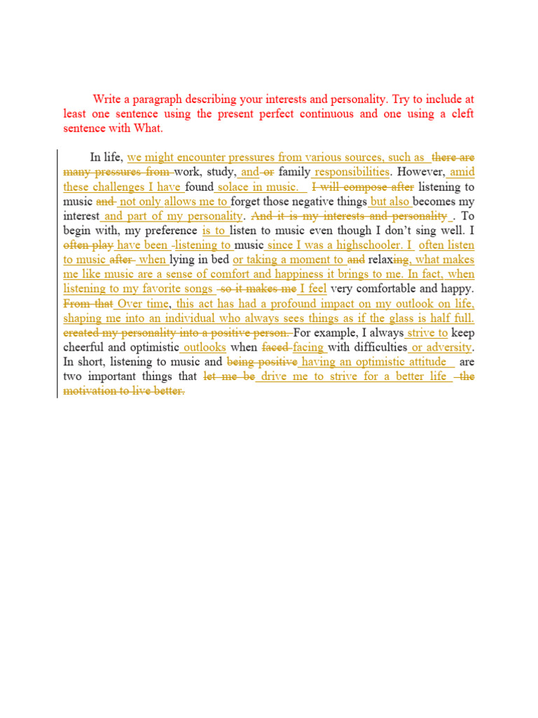 Write a Paragraph Describing Your Interests and Personality | PDF