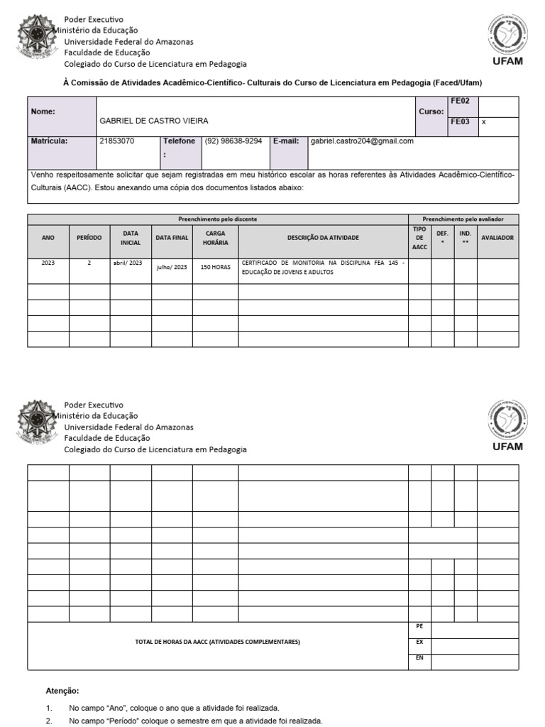Formulario Solicitacao Aacc v2023 | PDF | Pedagogia