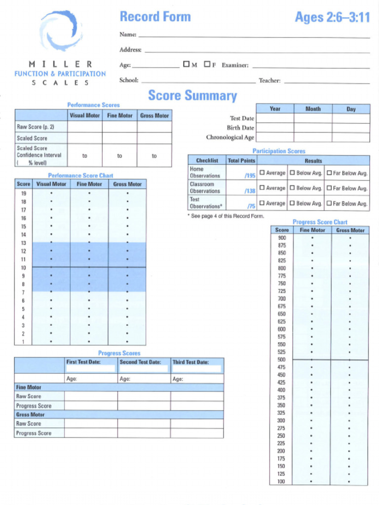Miller Function & Participation Scales - Record Form 2-6-3-11 | PDF