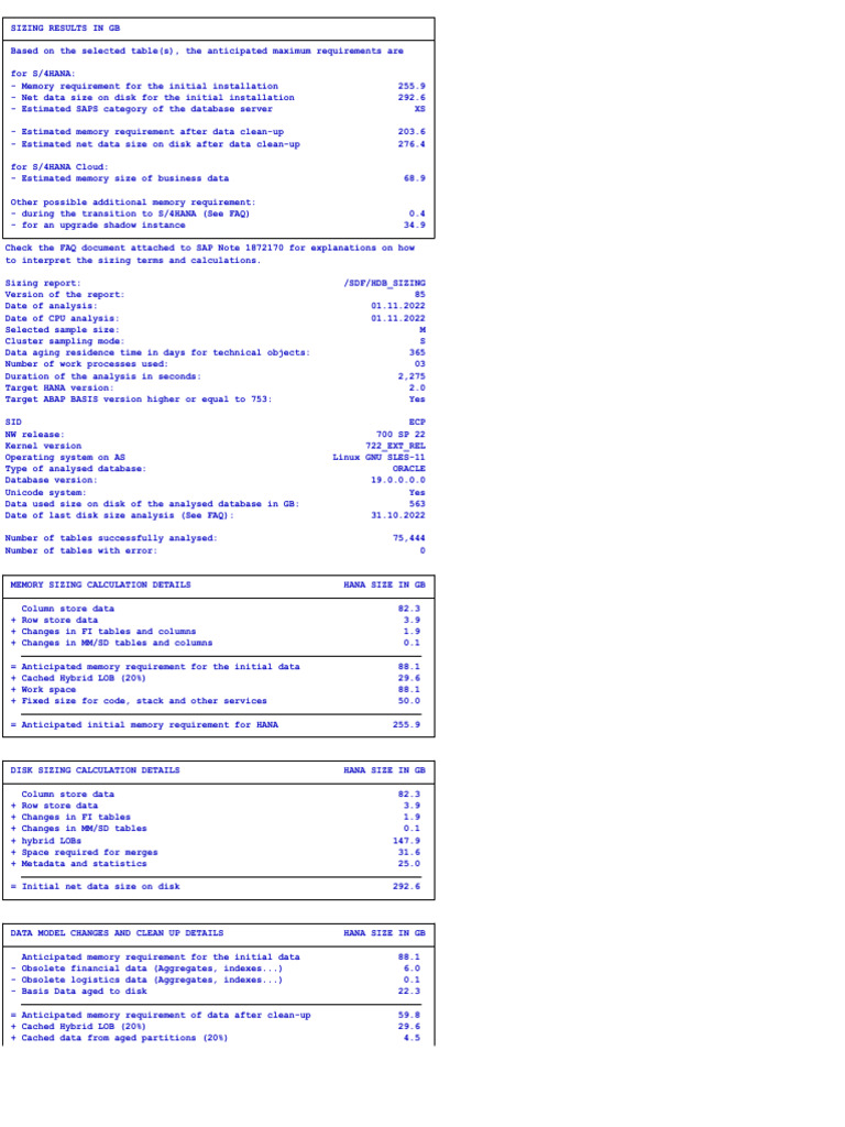 S4hana Sizing Report | PDF | Databases | Hard Disk Drive