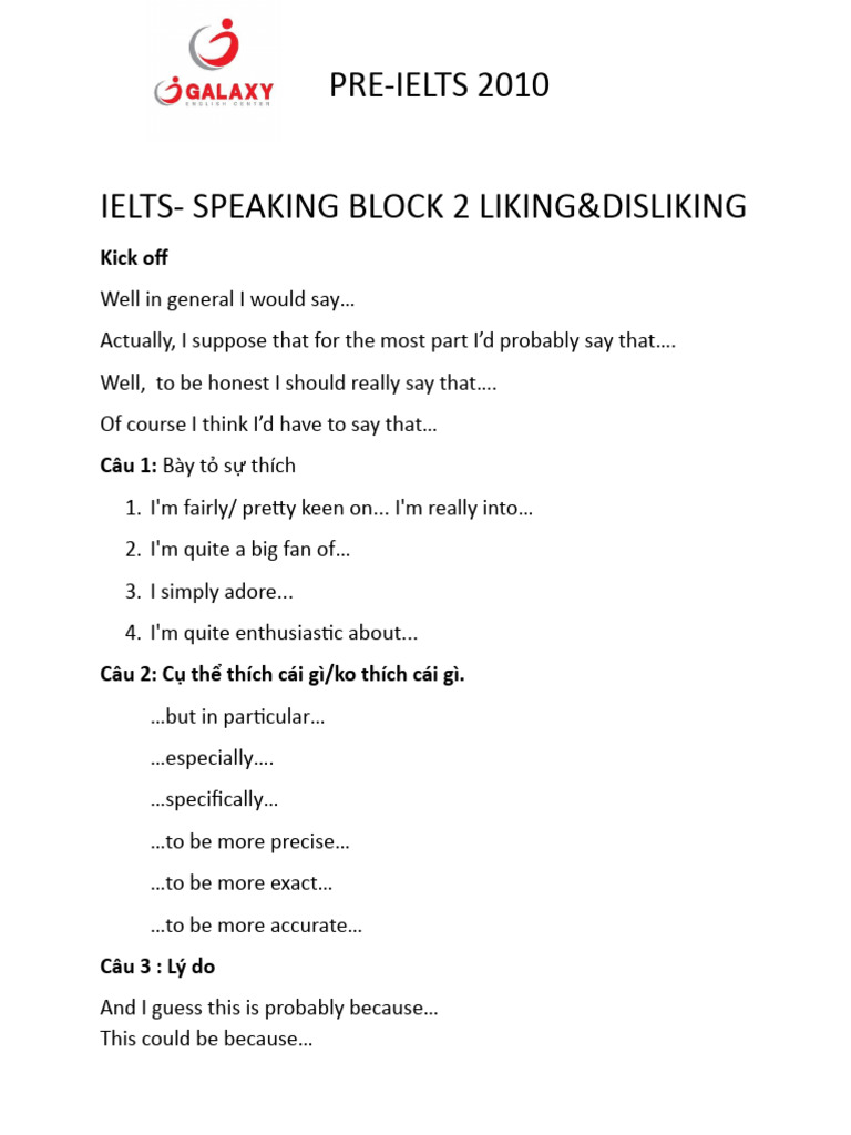 IELTS Speaking: Liking & Disliking Tips | PDF