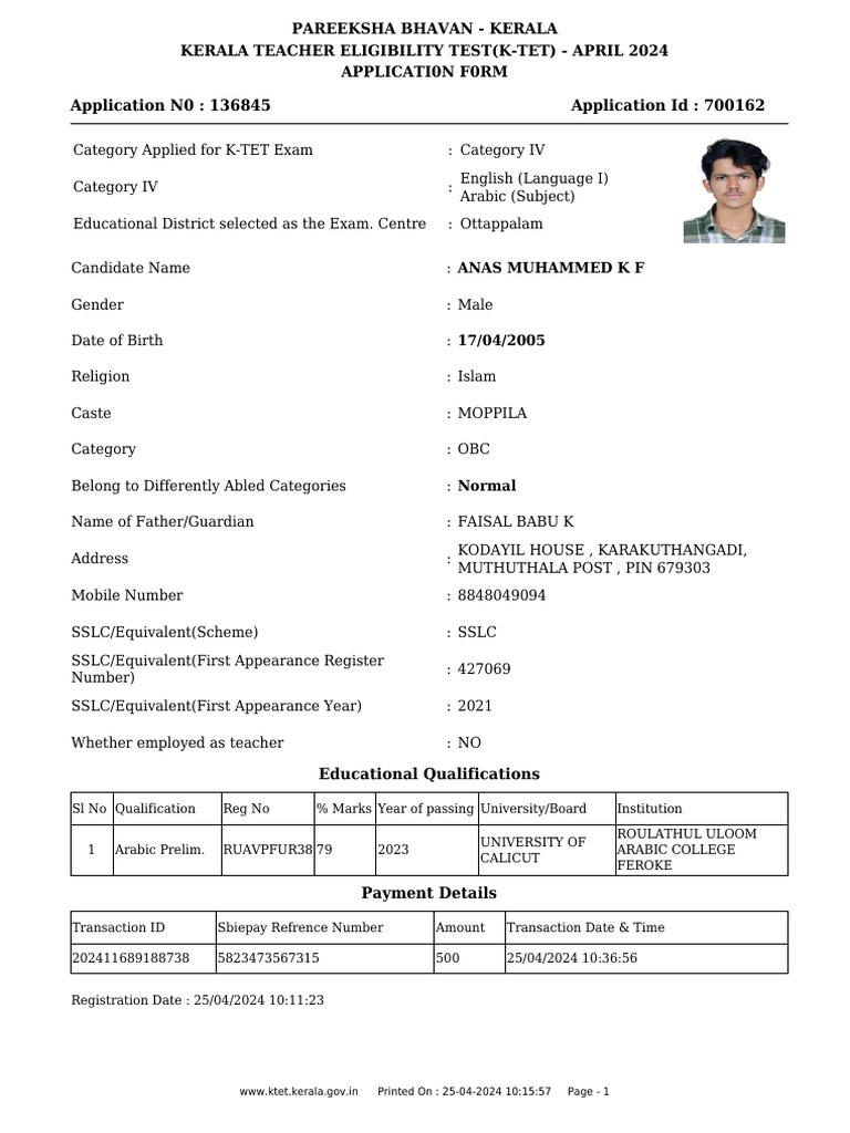 K-TET April 2024 Application Form | PDF