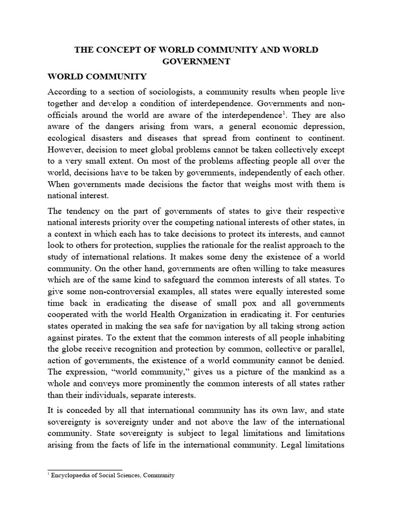 Concept of World Community and Government | PDF | Sovereignty | State ...