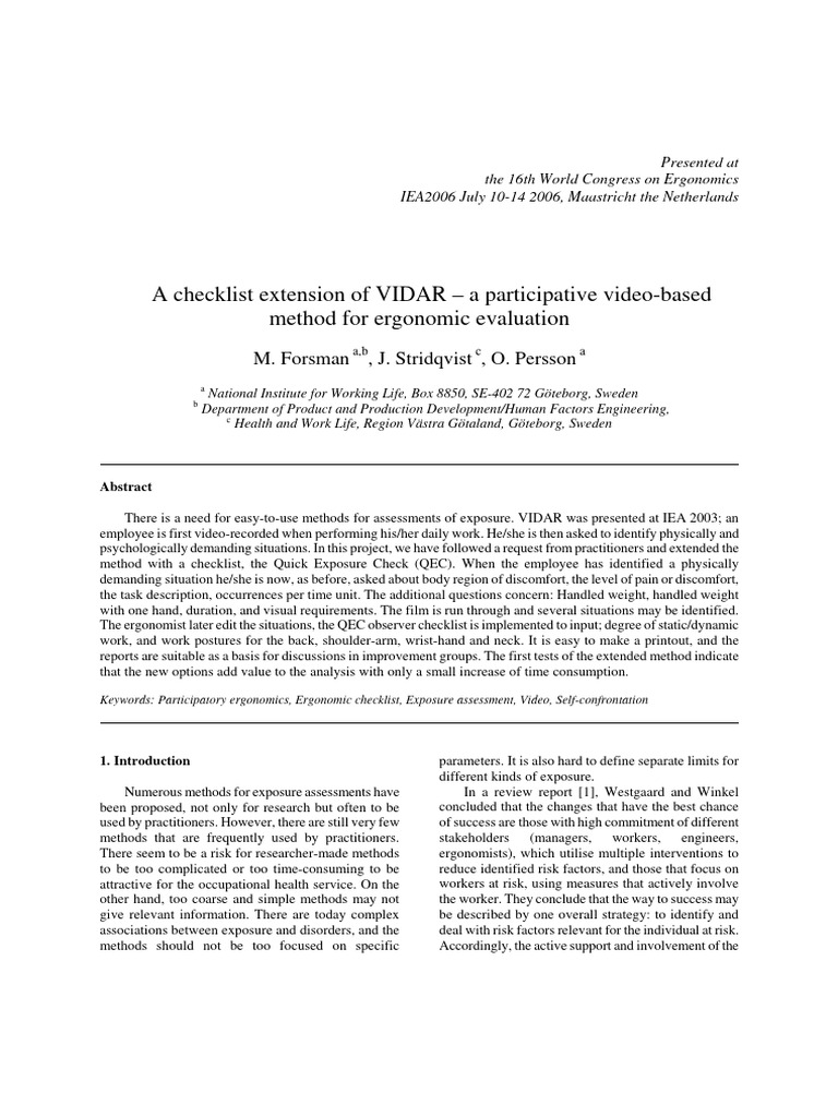 Iea 2006 Vidar Qec | PDF | Human Factors And Ergonomics | Risk