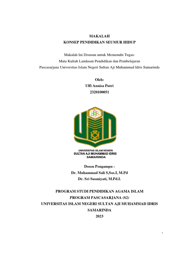 Konsep Pendidikan Sumur Hidup Ulfi PDF | PDF