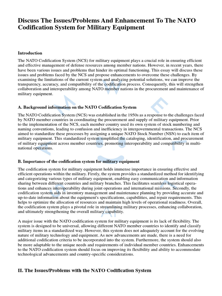 Problems and Enhancement To The NATO Codification System For Military Equipment | PDF ...