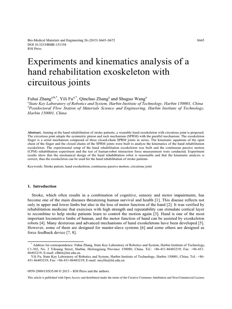 Experiments and Kinematics Analysis of A Hand Reha | PDF | Hand