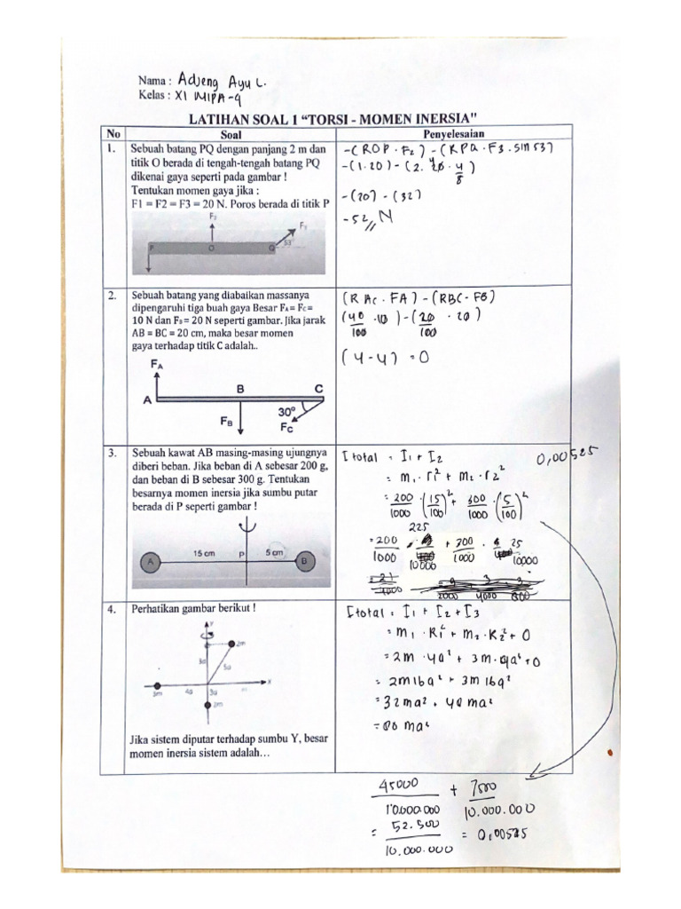 LATIHAN SOAL 1 TORSI - MOMEN INERSIA | PDF