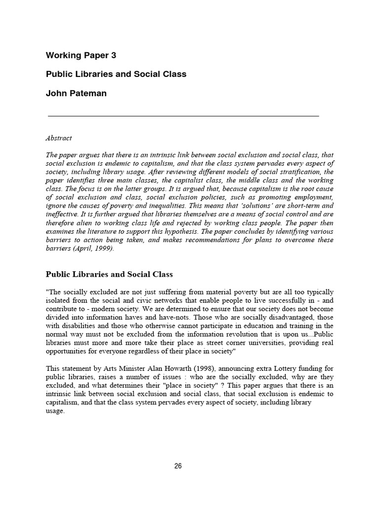 Public Libraries & Social Class-Pateman | PDF