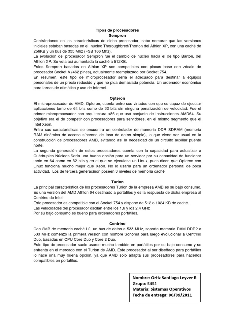 Tarea SO Tipos de Procesadores | PDF