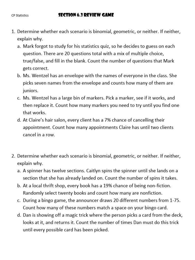 Binomial and Geometric Probability Scenarios | PDF | Statistics ...