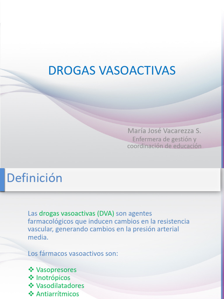 Drogas Vasoactivas: Clasificación y Cuidados | PDF | Infarto de miocardio | Vasodilatación