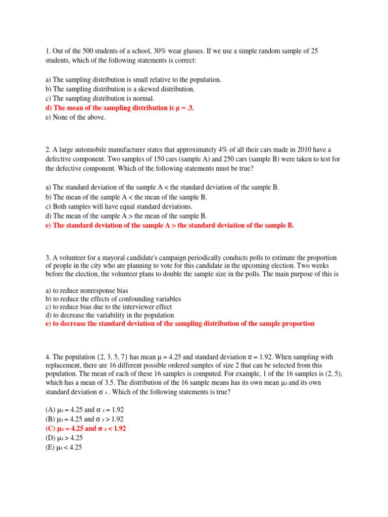 Stat Chapter 7 Study Guide-Solutions | PDF | Standard Deviation | Sampling (Statistics)