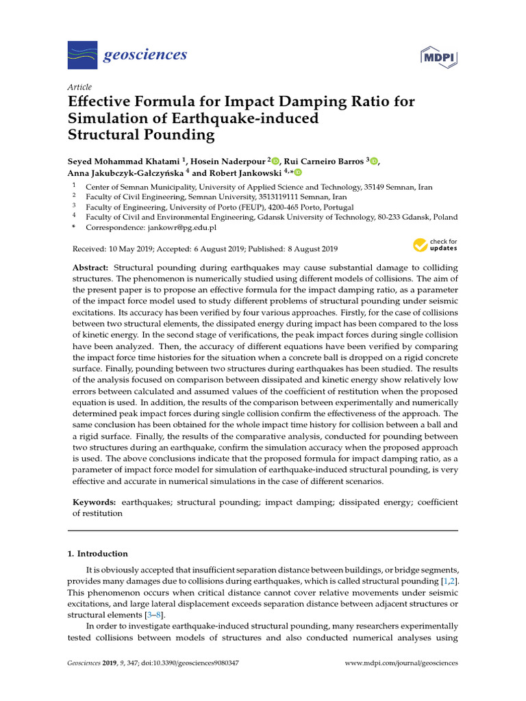 Impact Damping Ratio for Structural Pounding | PDF | Applied And ...