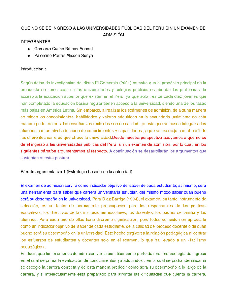 Examen de Admisión en Universidades Públicas del Perú | PDF | Estrés ...