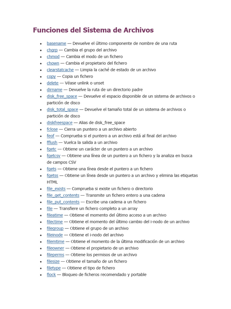 Funciones del Sistema de Archivos en PHP | PDF | Archivo de computadora ...
