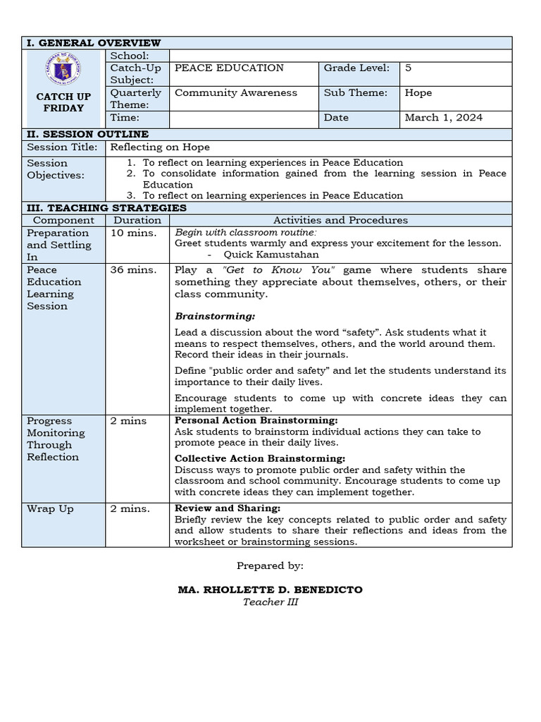 Grade 5 Catch Up Friday March 1 Lesson Plan - SDO SAN JUAN PEACE ...