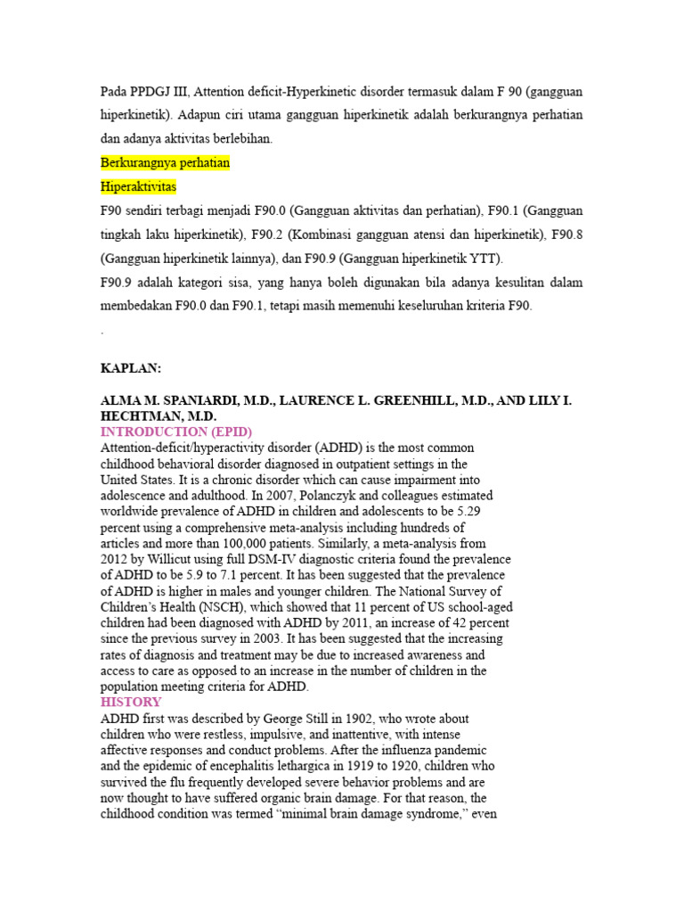 ADHD Dari Kaplan | Download Free PDF | Attention Deficit Hyperactivity Disorder | Diagnostic And ...