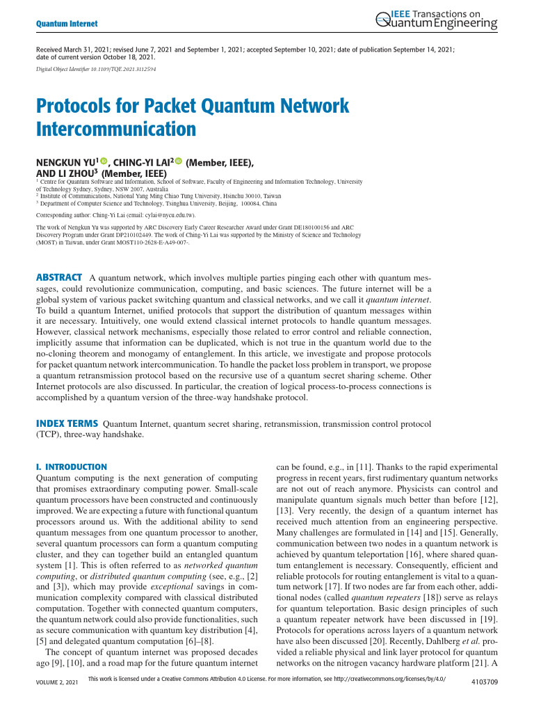 Protocols For Packet Quantum Network Intercommunication | PDF ...