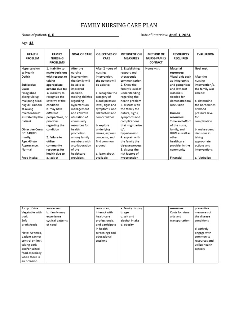 Family Nursing Care Plan | PDF | Hypertension | Nursing