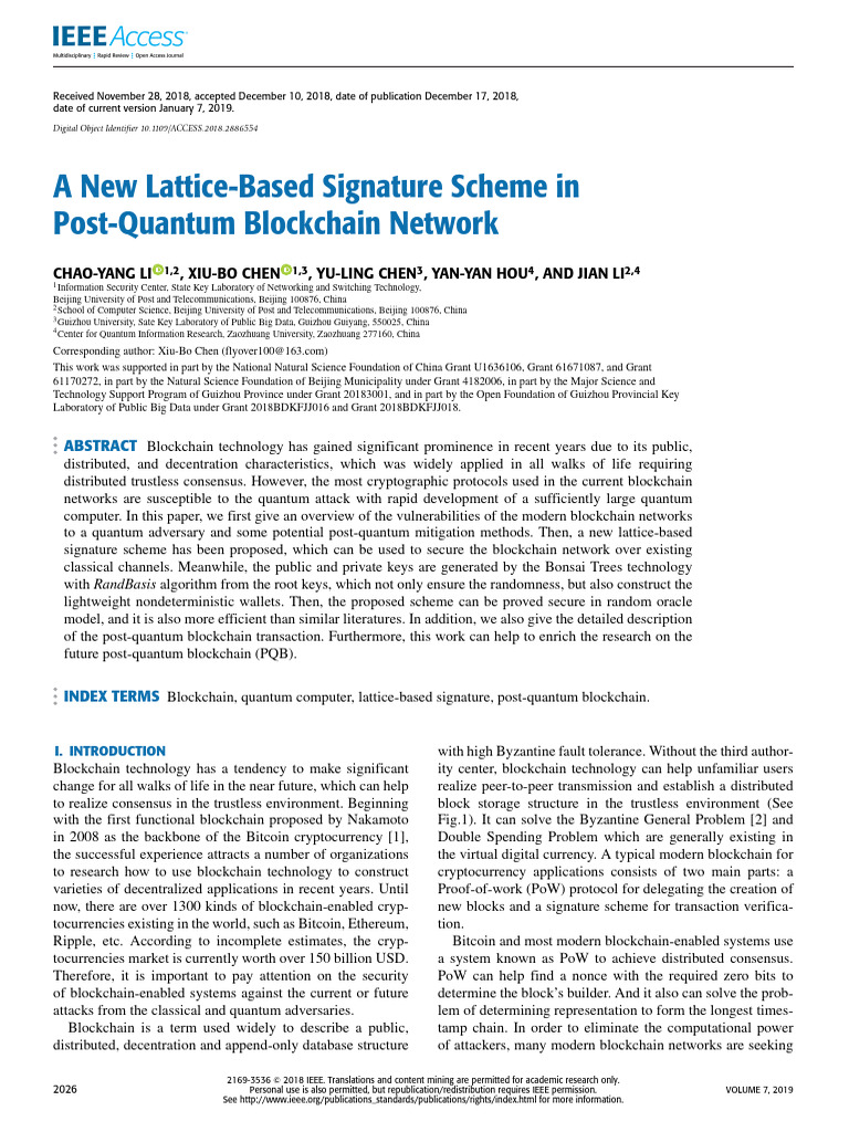 A New Lattice-Based Signature Scheme in Post-Quantum Blockchain Network | PDF | Quantum ...