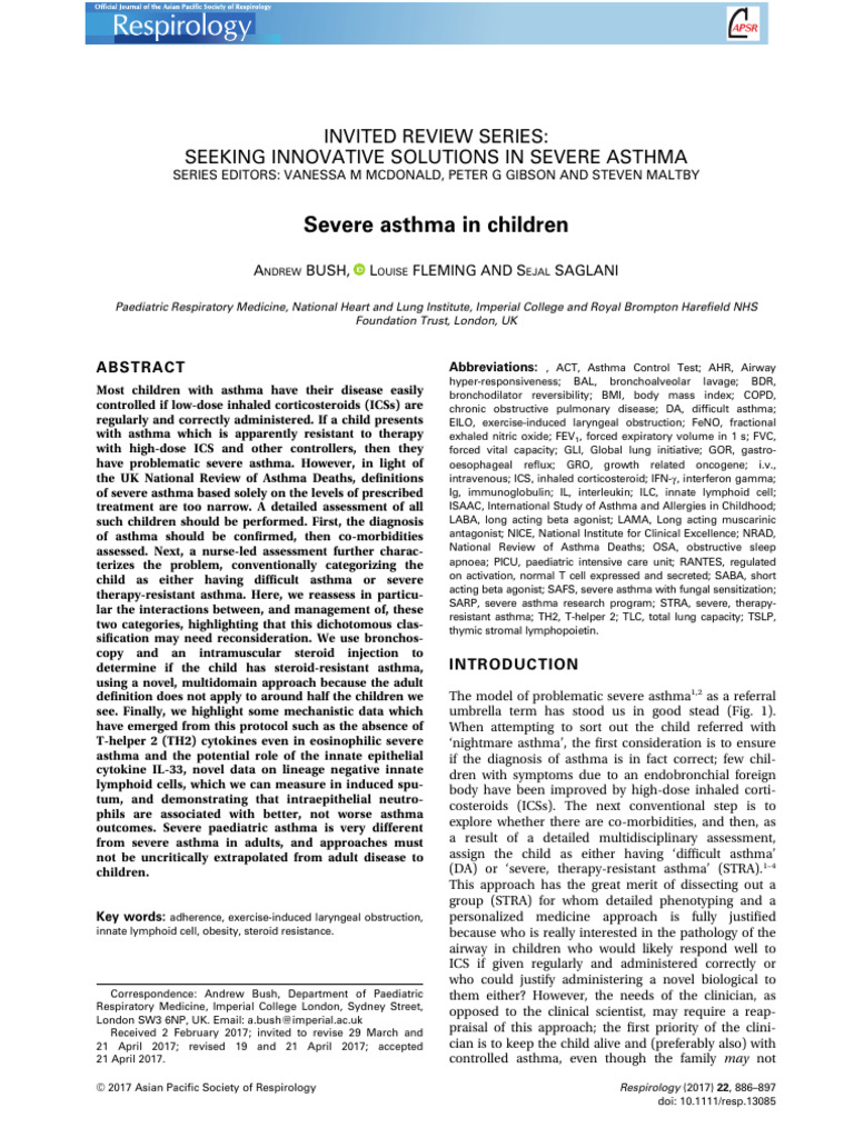 Respirology - 2017 - Bush - Severe Asthma in Children | Download Free ...