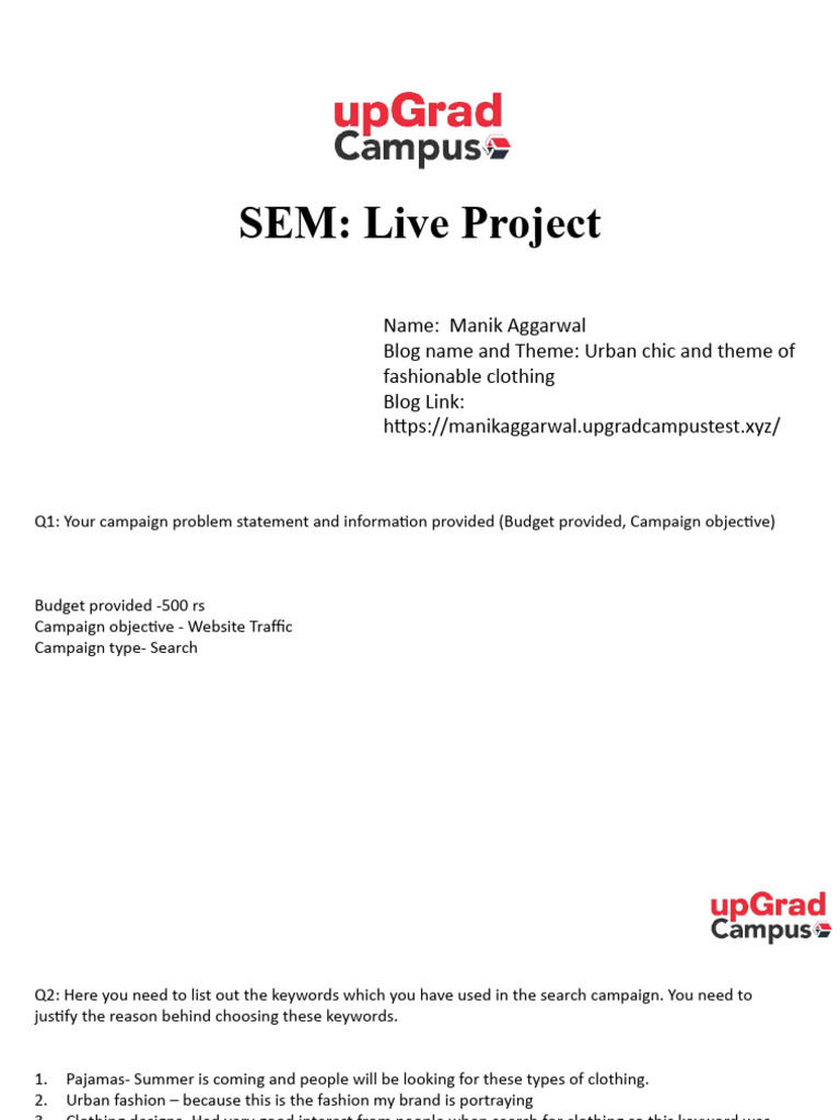 SEM Live Project Template | PDF | Search Engine Optimization | Fashion