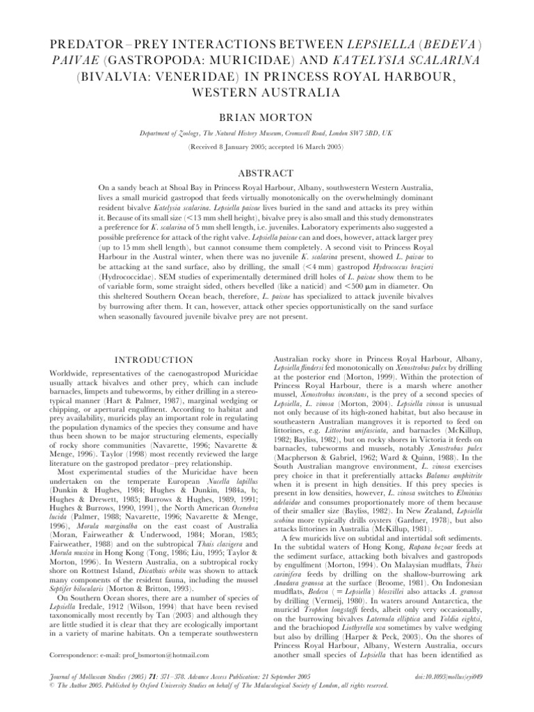 371 | PDF | Predation | Bivalvia