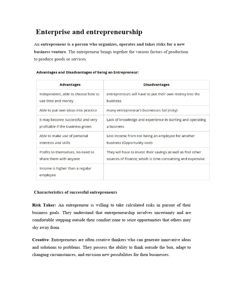 Enterprise and Entrepreneurship | PDF | Entrepreneurship | Business Plan