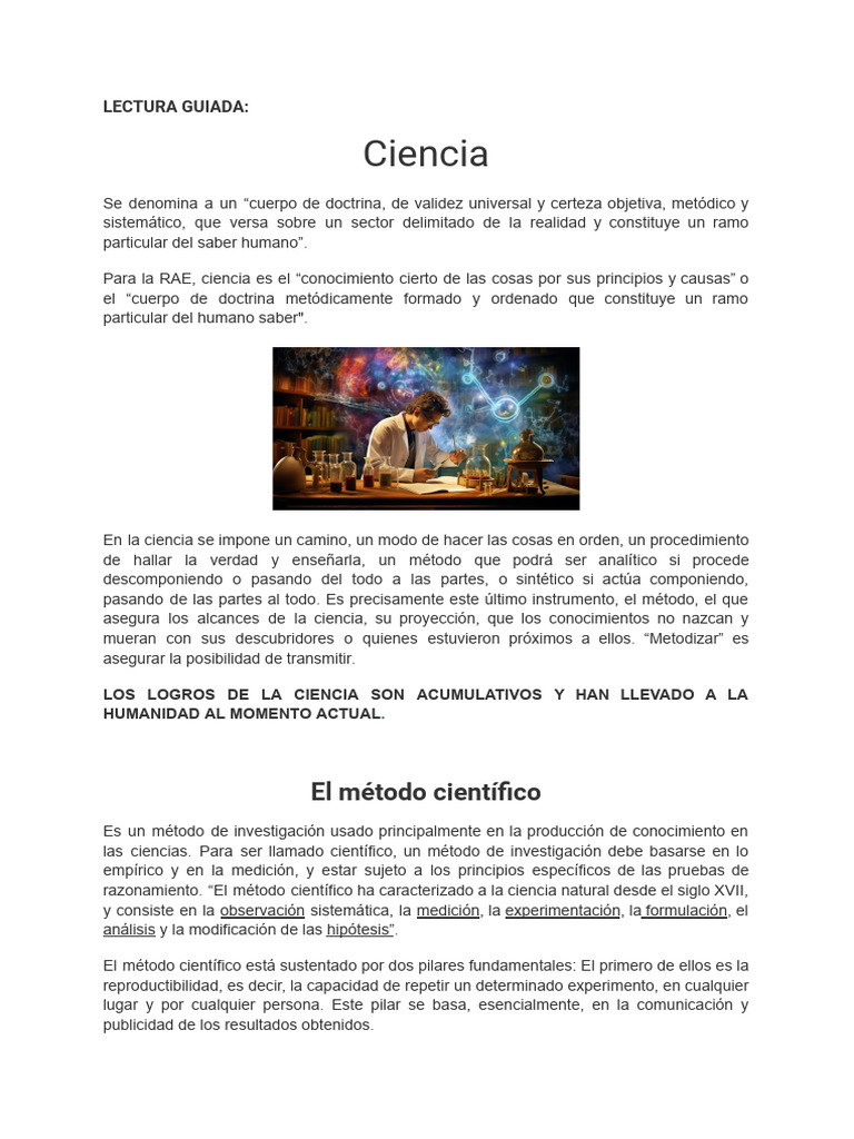 LECTURA GUIADA - Ciencia | PDF | Método científico | Conocimiento