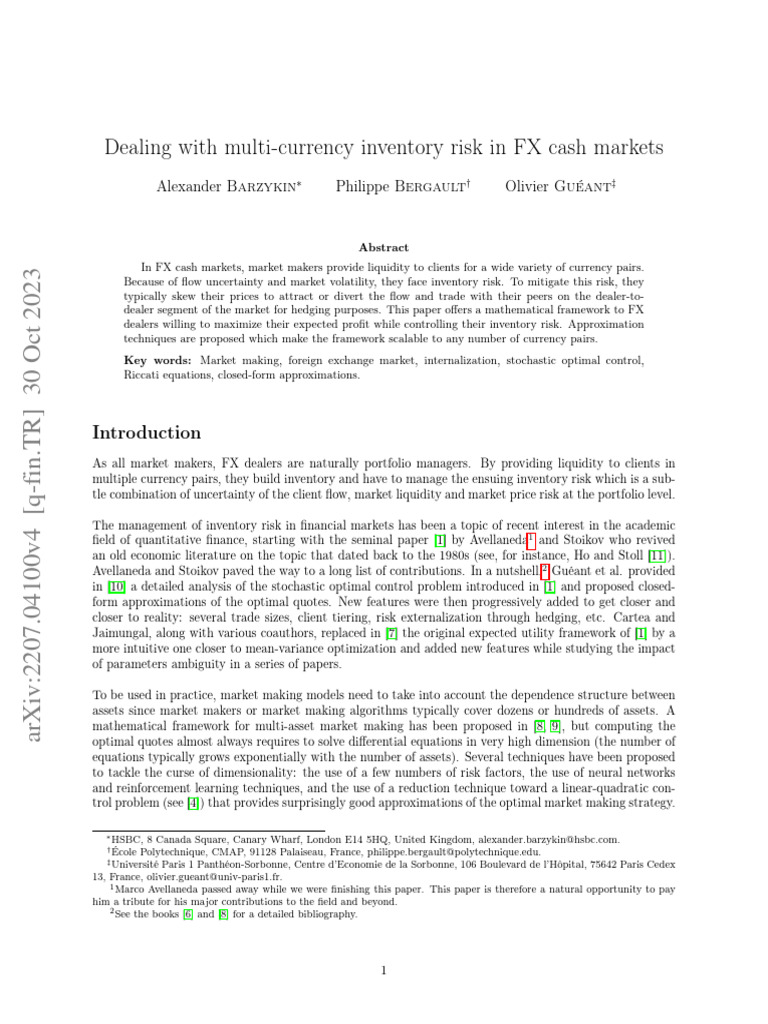 Dealing With Multi-Currency Inventory Risk in FX Cash Markets | PDF ...