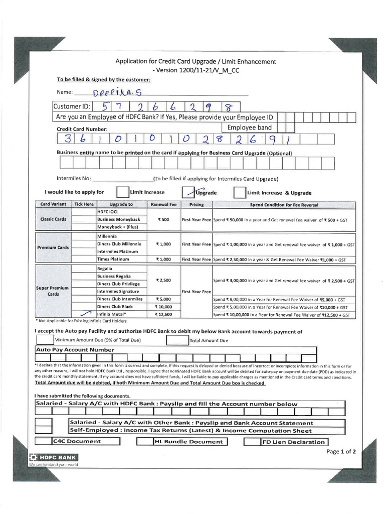 UPgrade Form - InFI | PDF | Credit Card | Banks