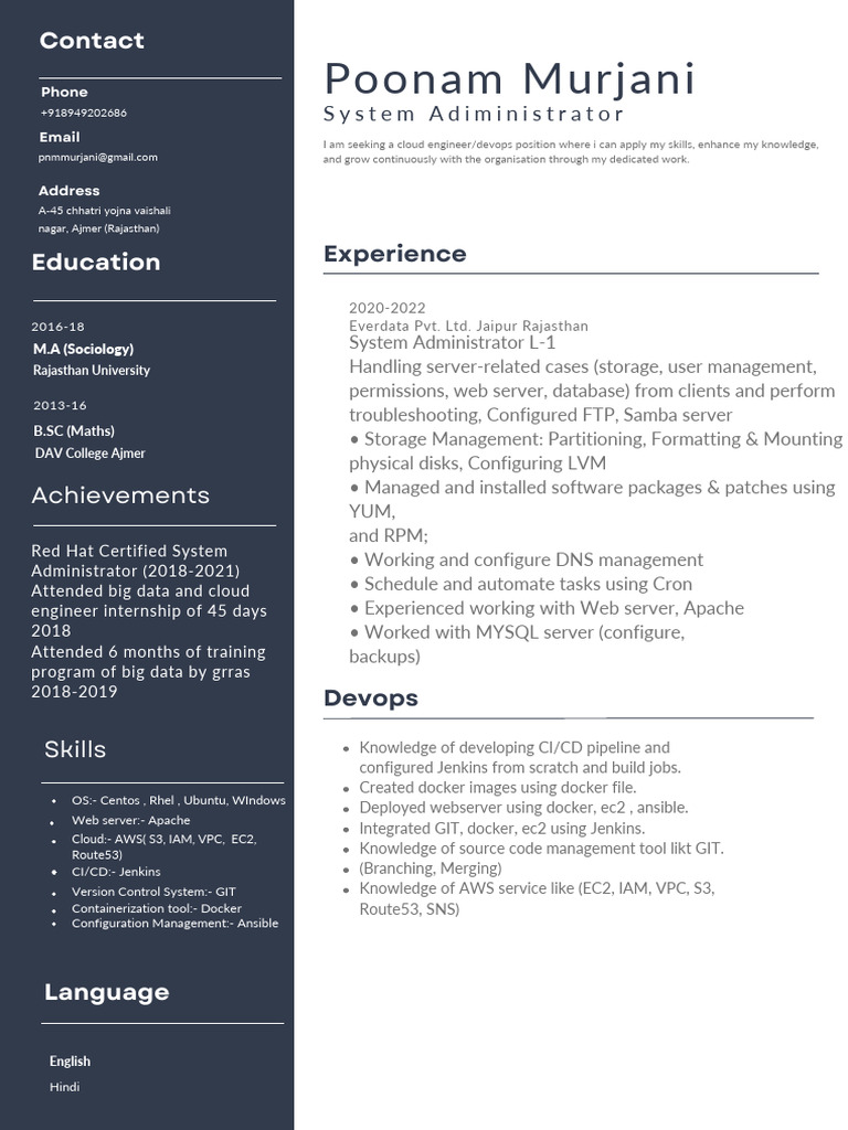 Poonam CV Resume | PDF | Web Server | Internet & Web