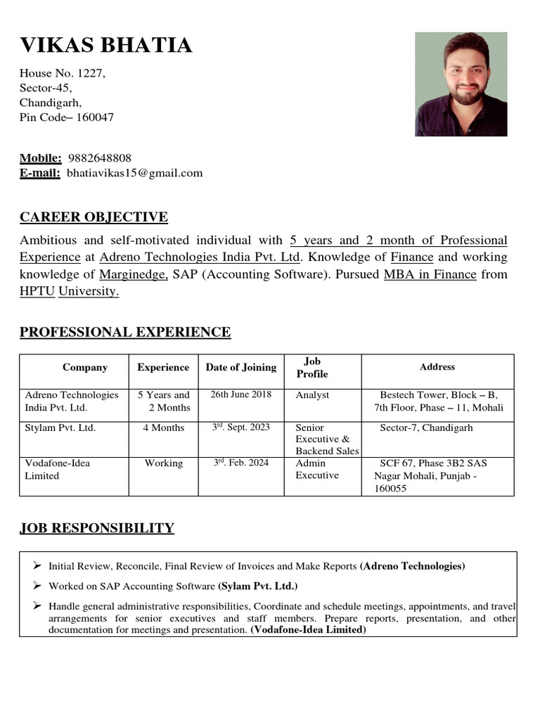 Vikas Bhatia's Professional Resume | PDF | Computing