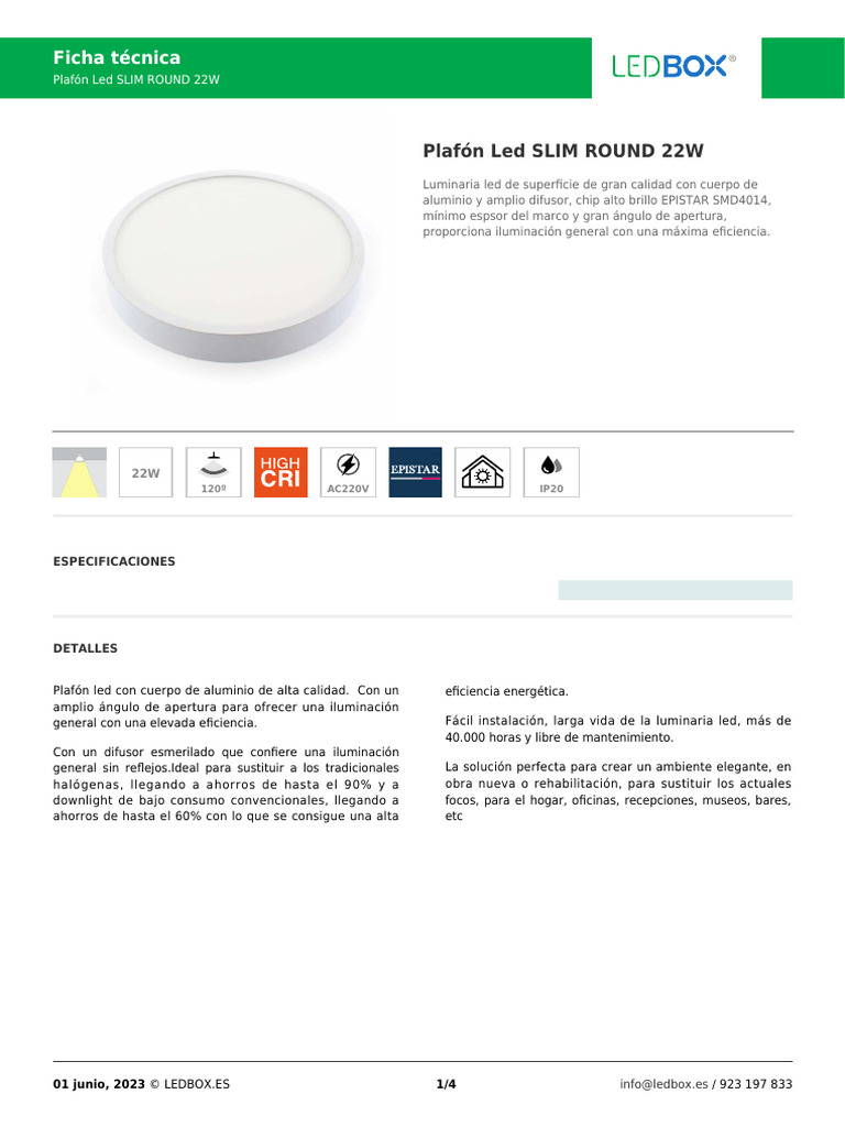 Plafón Led SLIM ROUND 22W | PDF