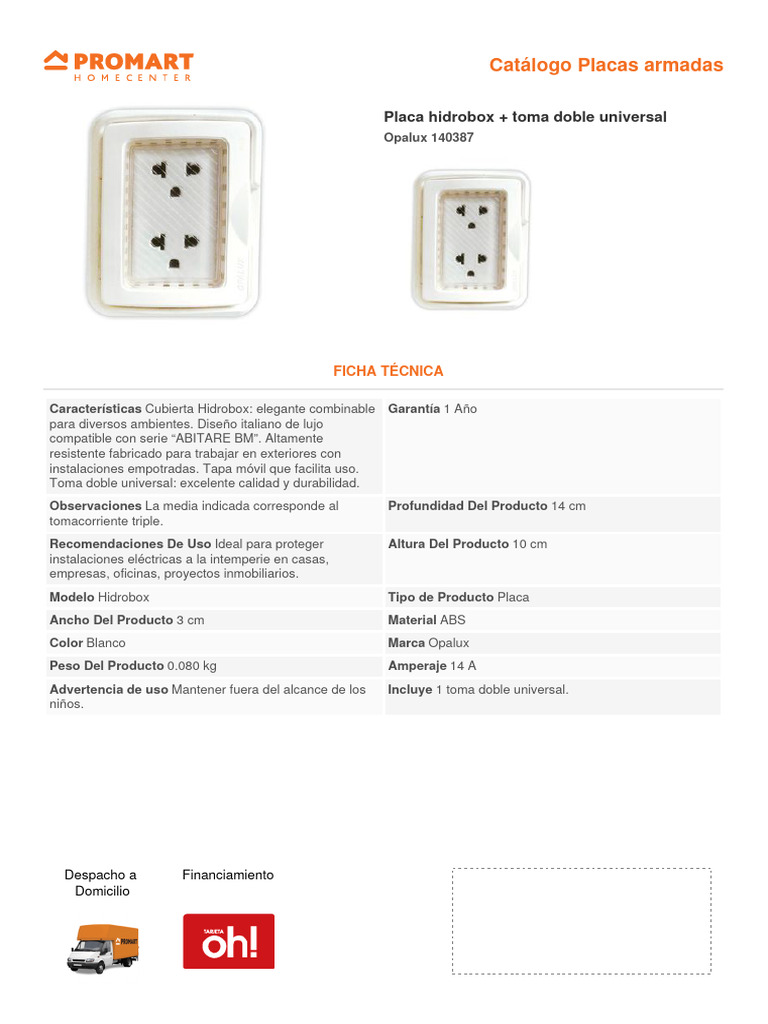 Placa Hidrobox con Toma Doble Universal | PDF