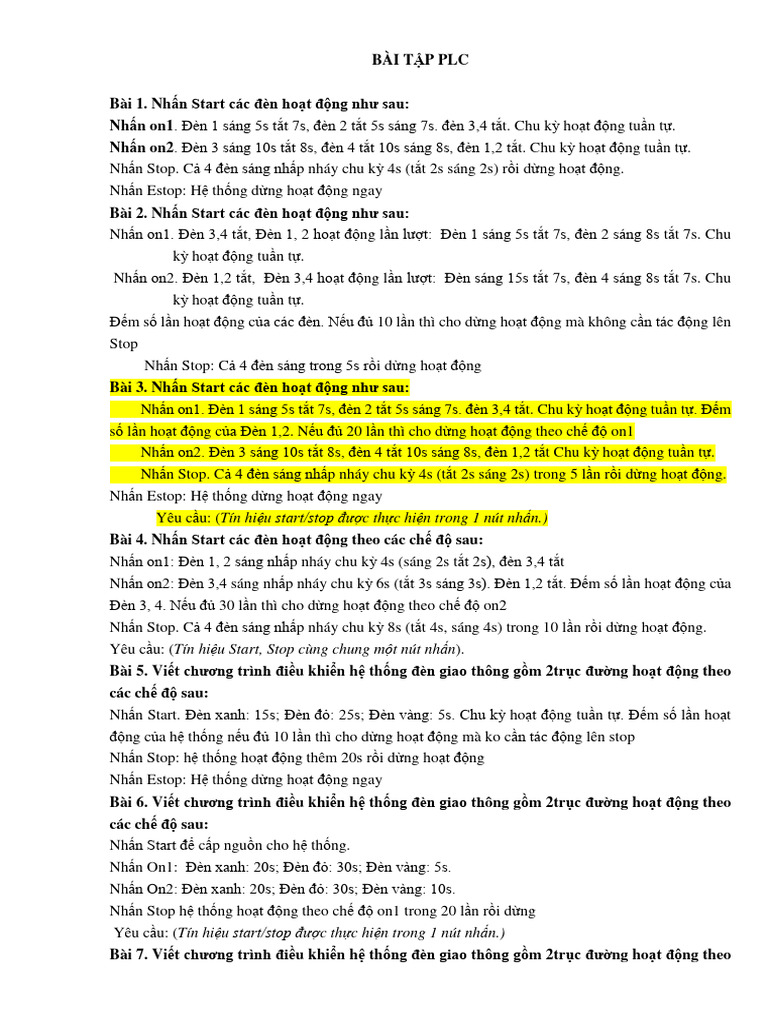 BÀI TẬP PLC - K16 | PDF
