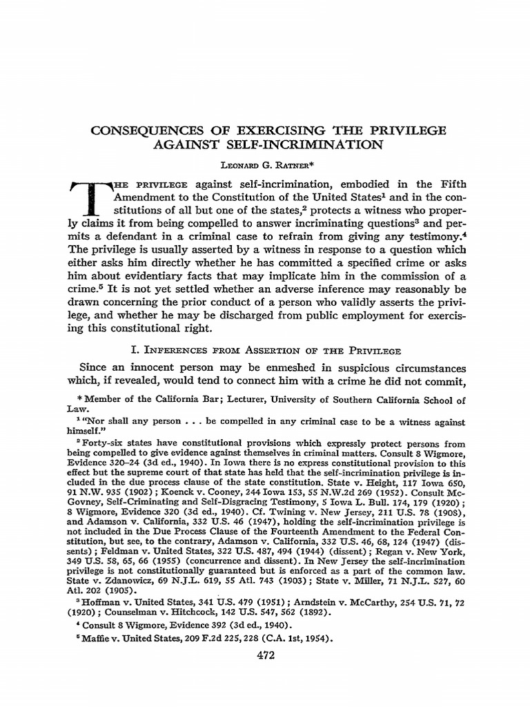 Consequences of Exercising The Privilege Against Self-Incriminati | PDF ...