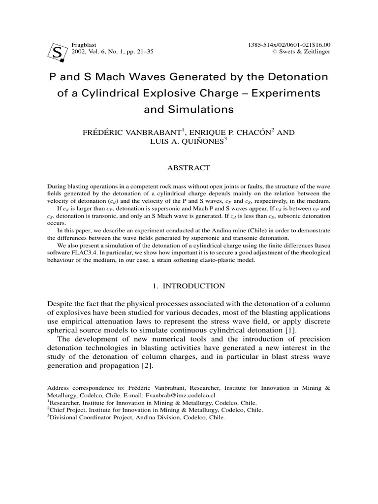 P and S Mach Waves Generated by the Detonation of a cylindric charge ...