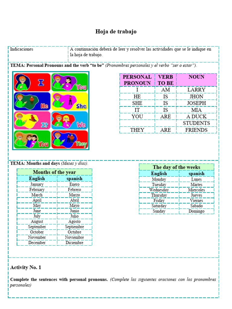 Guía 2 Inglés 1ro C D E | PDF