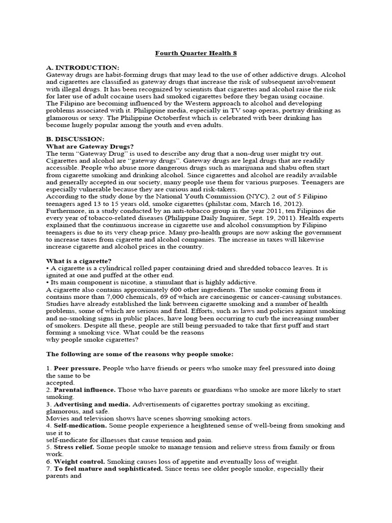 Fourth Quarter Module Health 8 | PDF | Tobacco Smoking | Addiction