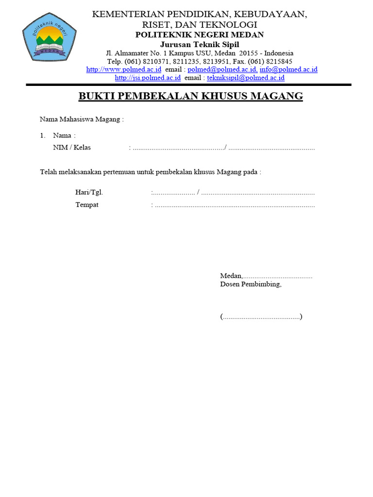 Form Magang D-III Teknik Sipil (Bukti Pembekalan, LBR Asistensi, Surat ... Form Magang D-III Teknik Sipil (Bukti Pembekalan, LBR Asistensi, Surat ...