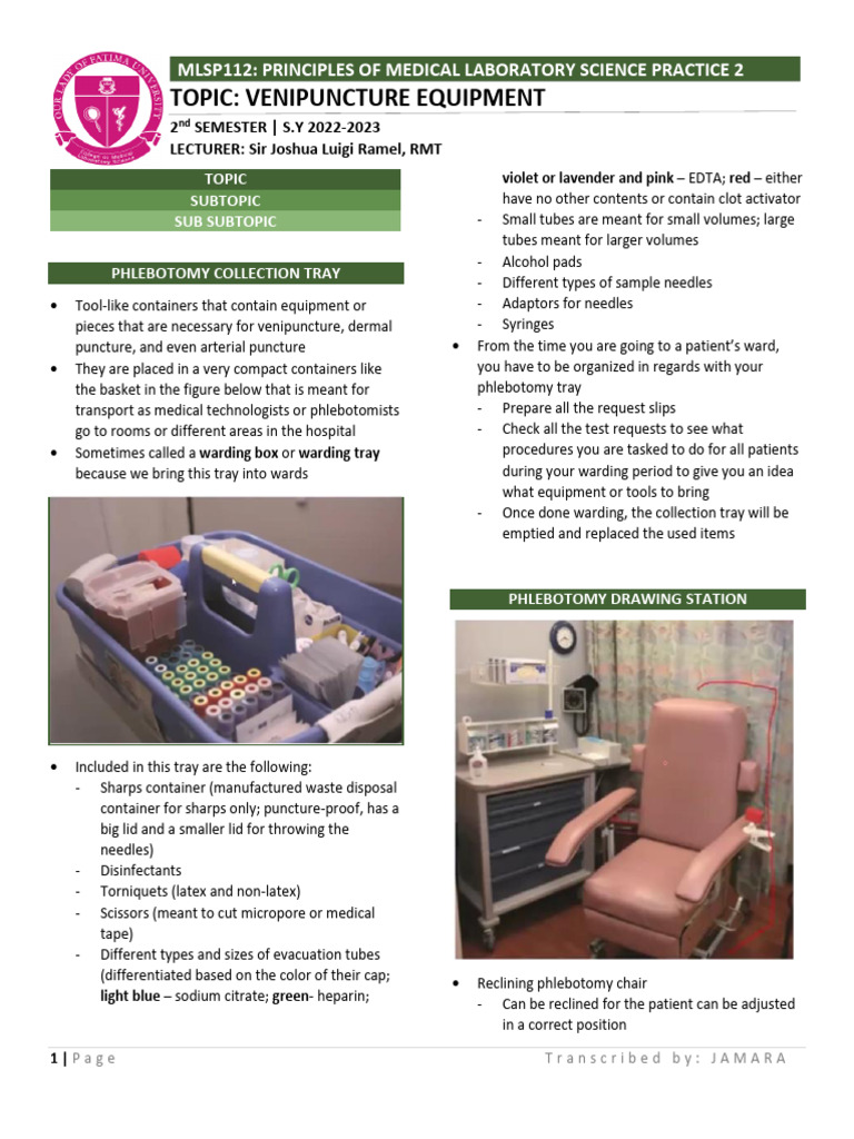 Lesson 3 (Laboratory) - Venipuncture Equipment | PDF | Clinical ...